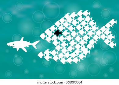 Teamwork Concept Illustration Shark Chasing Small Stock Vector (Royalty ...