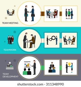 Teamwork Horizontal Banner Set Meeting Development Stock Vector ...