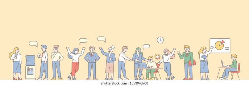 Teamwork Line Art Vector Illustration Office Stock Vector (Royalty Free ...