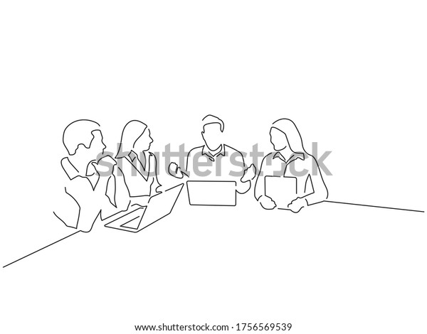 Teamwork Line Drawing Vector Illustration Design Stock Vector (Royalty ...
