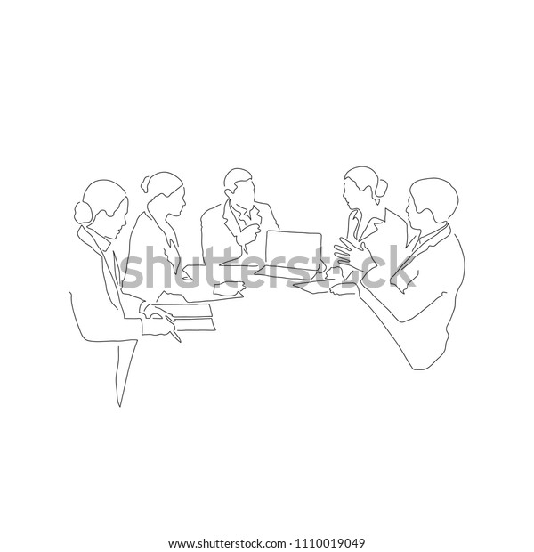 Teamwork Meeting Line Drawing Vector Illustration Stock Vector (Royalty ...