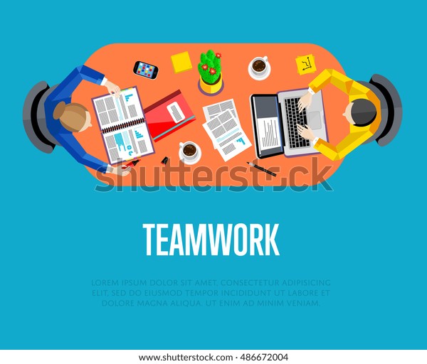 Teamwork People Meeting Table Stock Vector (Royalty Free) 486672004 ...