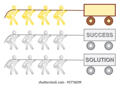 Teamwork Staff Pulling Together Cart Vector Stock Vector (Royalty Free ...