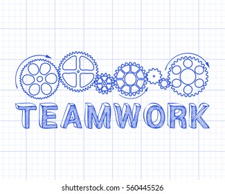 Teamwork Text Gear Wheels Hand Drawn Stock Vector (Royalty Free ...