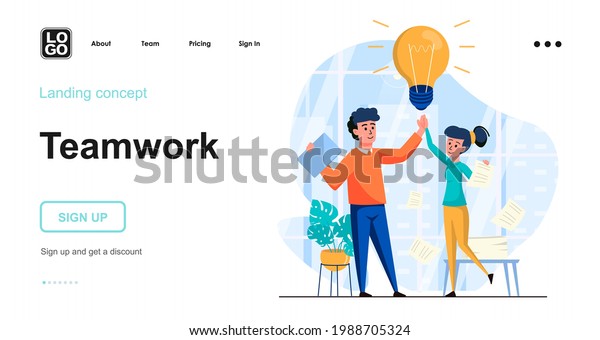 Teamwork Web Concept Team Employees Working Stock Vector (Royalty Free ...