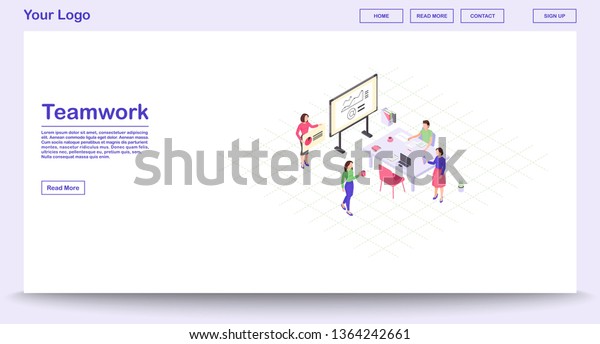 Teamwork Webpage Vector Template Isometric Illustration Stock Vector ...
