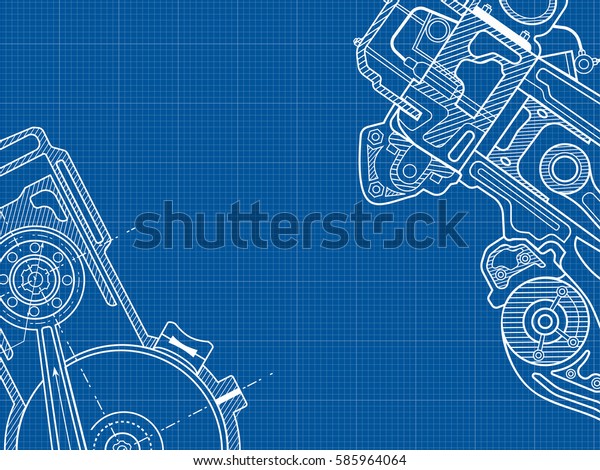 Technical Blue Background Drawings Details Mechanismsengine Stock ...