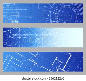 Technical Blueprint Engineering Web Banner Vector Stock Vector (Royalty ...