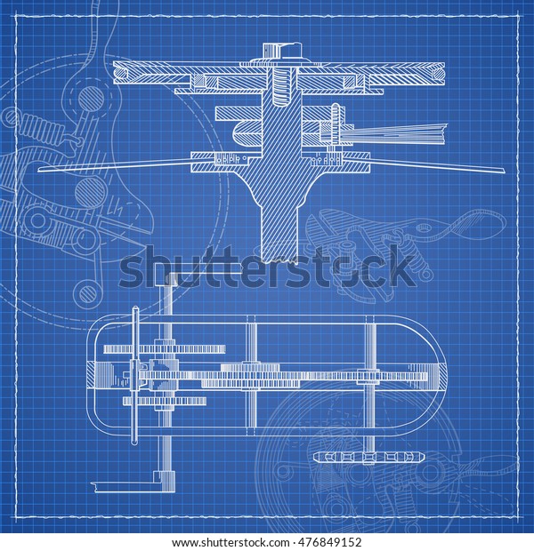 Technical Blueprint Illustration Mechanism On Blue Stock Vector ...
