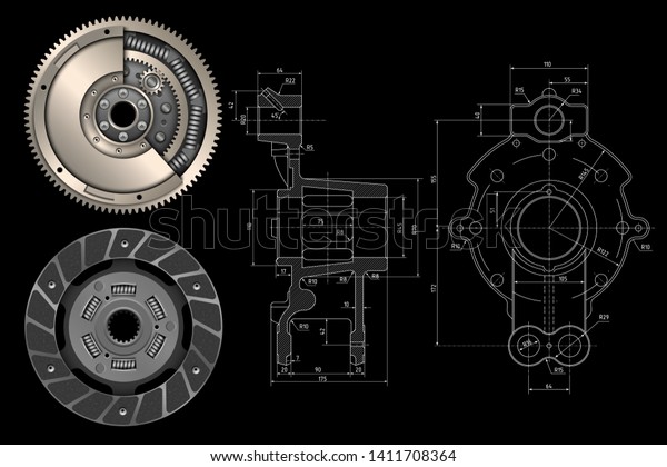 Technical Design Engineering Drawing Industrial Background Stock Vector ...