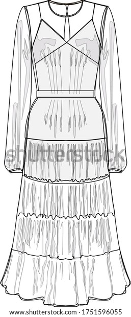 Technical Drawing Chiffon Long Dress Sleeves Stock Vector (Royalty Free ...