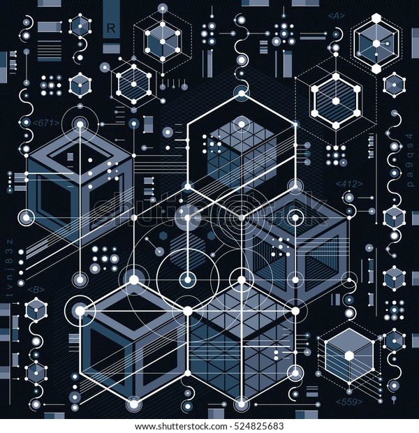 Stock vektor „Technical Drawing Dashed Lines Geometric Shapes“ (bez ...