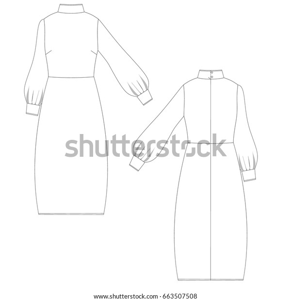 Technical Drawing Dress Sketch Vector Illustration Stock Vector ...