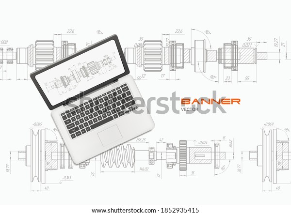 Technical Drawing Gears Laptop Top Viewengineering Stock Vector ...