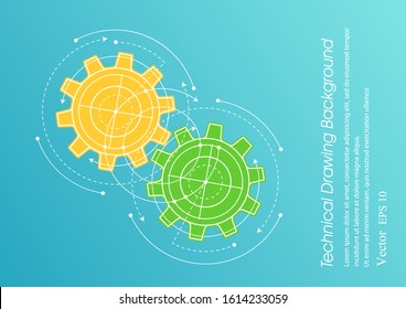 Technical Drawing Gears Rotating Mechanism Round Stock Vector (Royalty ...