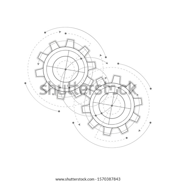 Technical Drawing Gears Rotating Mechanism Round 库存矢量图（免版税）1570387843 ...