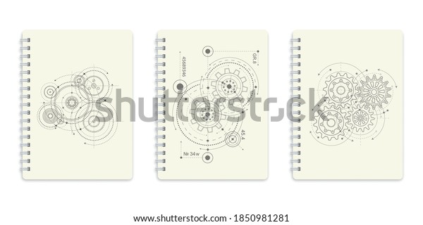 Technical Drawing Gears Rotating Mechanism Round 库存矢量图（免版税）1850981281 ...