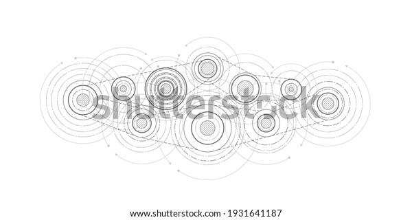 Technical Drawing Gears Rotating Mechanism Round Stock Vector (Royalty ...