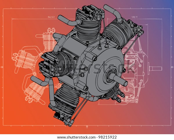 Technical Drawing Radial Aircraft Engine Vector Stock Vector (Royalty ...