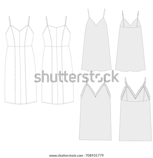 Technical Drawing Sketch Dress Vector Illustration 스톡 벡터(로열티 프리) 708935779