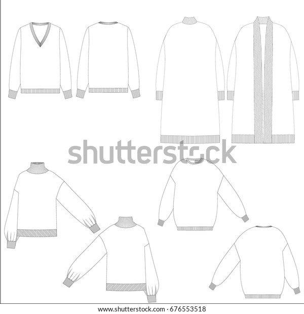 Technical Drawing Sketch Set Sweater Vector Stock Vector (Royalty Free ...