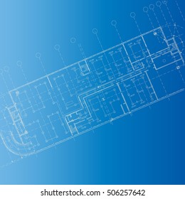 Vektor Stok Technical Engineering Drawing Blueprint On Blue (Tanpa ...