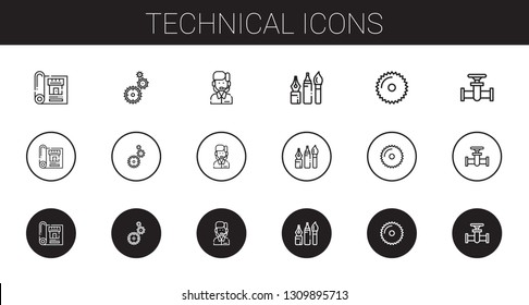 Technical Icons Set Collection Technical Blueprint Stock Vector ...