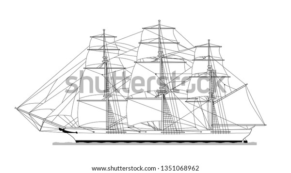Technical Illustration Old Frigate Stock Vector (Royalty Free ...