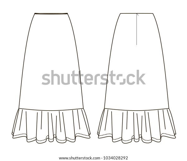Technical Sketch Skirt Long Ruffle Back Stock Vector (Royalty Free ...