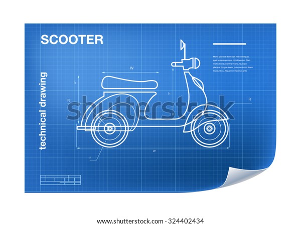 Technical Wireframe Illustration Scooter Drawing On Stock Vector ...