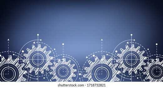 Technological Background Technical Drawing Gears Rotating Stock Vector ...