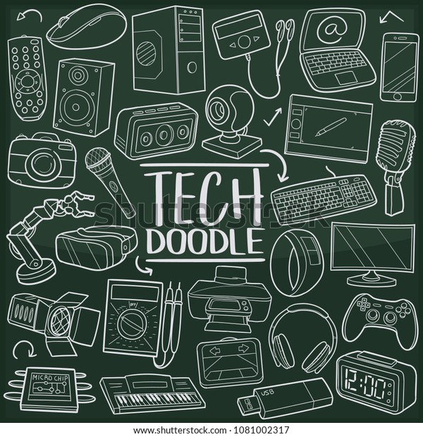 Technology Doodle Line Icon Chalkboard Sketch Stock Vector (Royalty ...