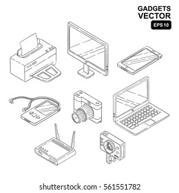 Technology Gadget Line Art Stock Vector (Royalty Free) 561551782 ...