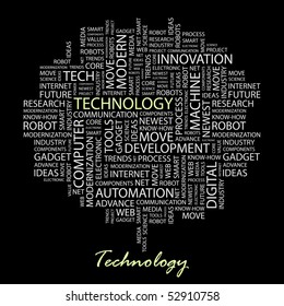 Technology Word Collage On Black Background Stock Vector (Royalty Free ...