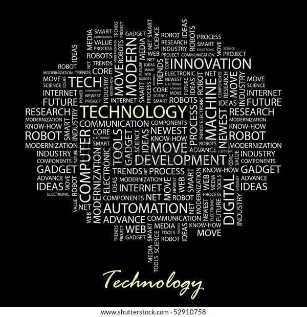 Technology Word Collage On Black Background Stock Vector (Royalty Free ...