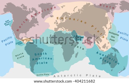 Tectonic Plates Planet Earth Map Names Stock Vector (Royalty Free ...