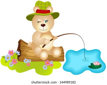 Teddy Bear Fishing: vector de stock (libre de regalías) 144989182 ...