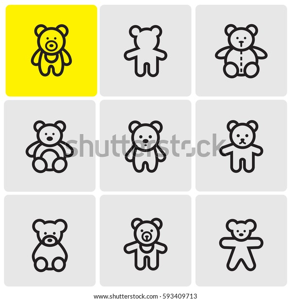 Teddy Bears Line Icons Stock Vector (Royalty Free) 593409713 | Shutterstock