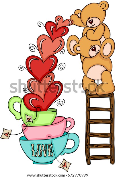 Teddy Bears On Top Ladder Hearts Stock Vector (Royalty Free) 672970999 ...