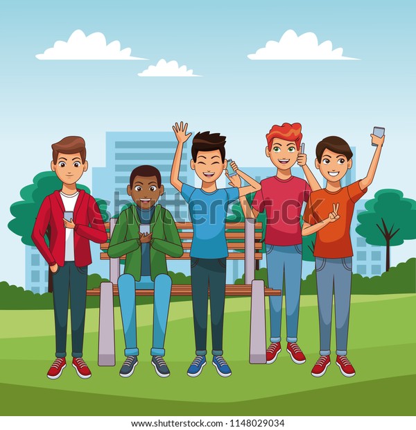 Teens Smartphones Cartoons Stock Vector (Royalty Free) 1148029034 ...