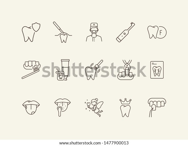 Teeth Cleaning Line Icon Set Doctor Stock Vector (Royalty Free ...