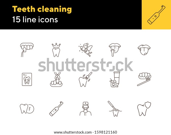 Teeth Cleaning Line Icon Set Doctor Stock Vector (Royalty Free ...