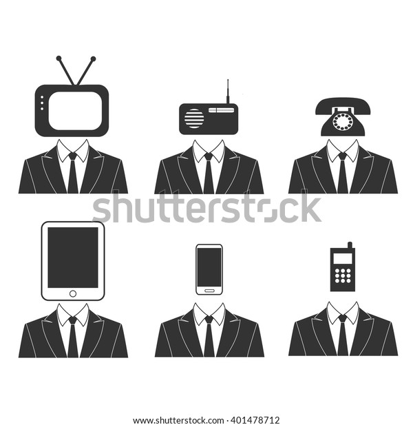 Telecommunication Media Flat Simple Icon Set Stock Vector (Royalty Free ...