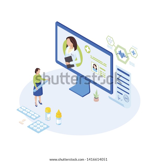 Telemedicine Expert Work Isometric Illustration Cartoon Stock Vector ...