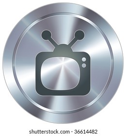 Vektor Stok Television Icon On Round Stainless Steel (Tanpa Royalti ...