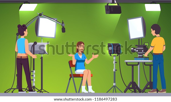 Television Presenter Cameraman Assistant Working Green Stock Vector ...