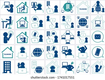 Telework Icon Set On White Background Stock Vector (Royalty Free ...