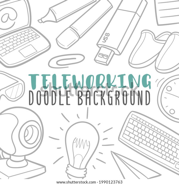 Teleworking Doodle Banner Icon Internet Vector Stock Vector (Royalty ...