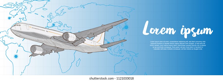 Template Banner Airplane Fly Over Illustration Stock Vector (Royalty ...