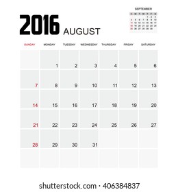 Template Calendar August 2016 Stock Vector (Royalty Free) 406384837 ...